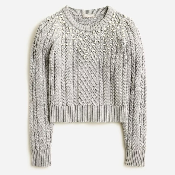 J. Crew | Sweaters | J Crew Pearl Embellished Cotton Cableknit Sweater ...